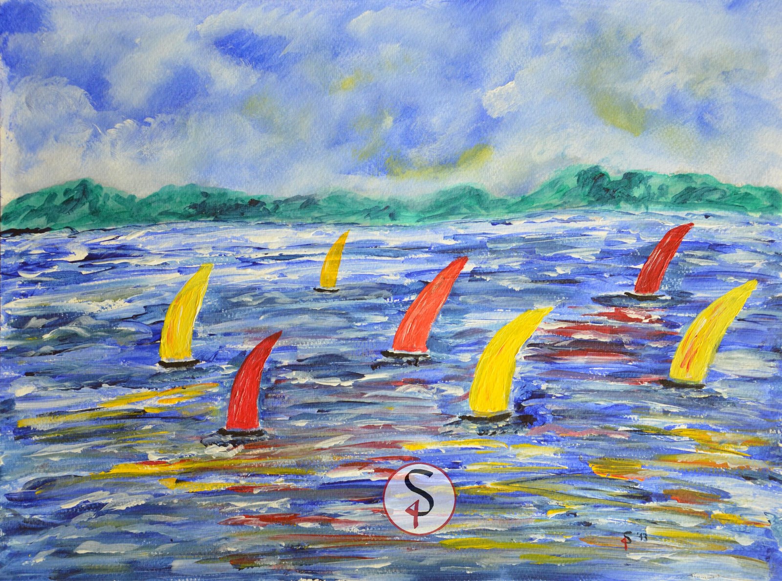 Segelboote - 2013, Acryl auf Papier, 36 x 48 cm